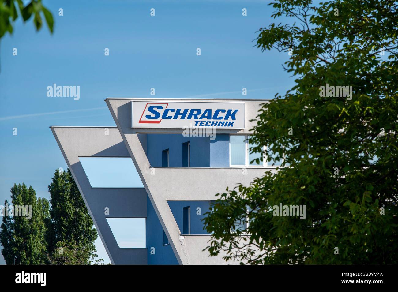 Bratislava, Slovakia - May, 10, 2025 : Schrack Technik logo on the office building. Schrack ...