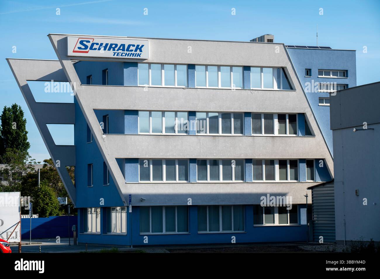 Bratislava, Slovakia - May, 10, 2025 : Schrack Technik logo on the office building. Schrack ...