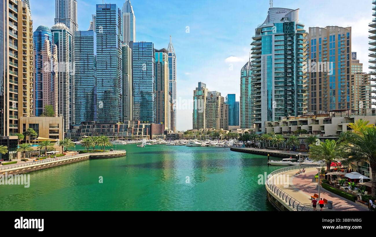 UAE, Dubai 01 May 2024. Dubai Marina Waterfront with Skyscrapers. A ...