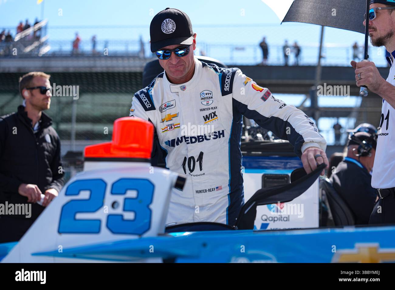 Ryan Hunter-Reay prepares to drive as he waits for his turn during ...