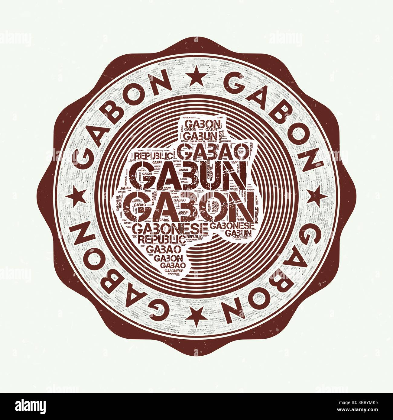 Gabon seal. Country round logo with shape of Gabon and country name in ...