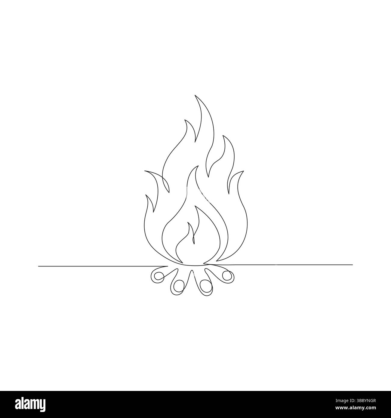 Continuous Bonfire in one line art drawing style. Campfire black line ...