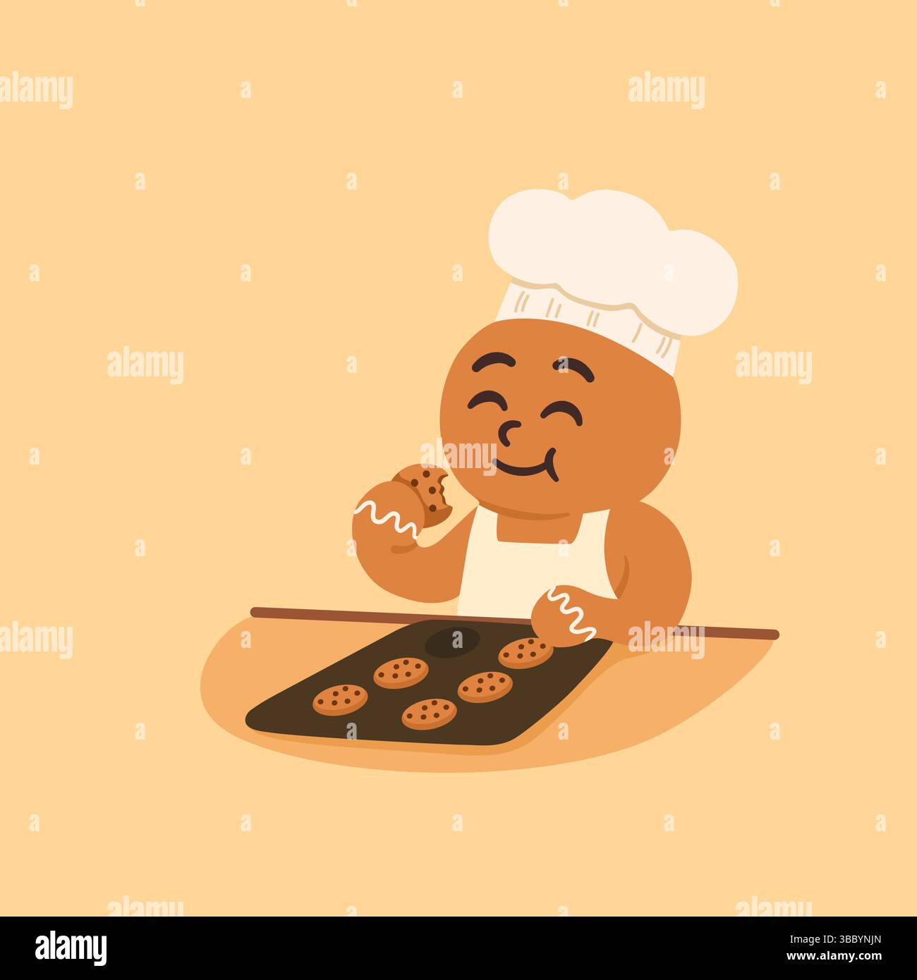 Gingerbread Man Chef Enjoying Freshly Baked Cookies. Vector ...