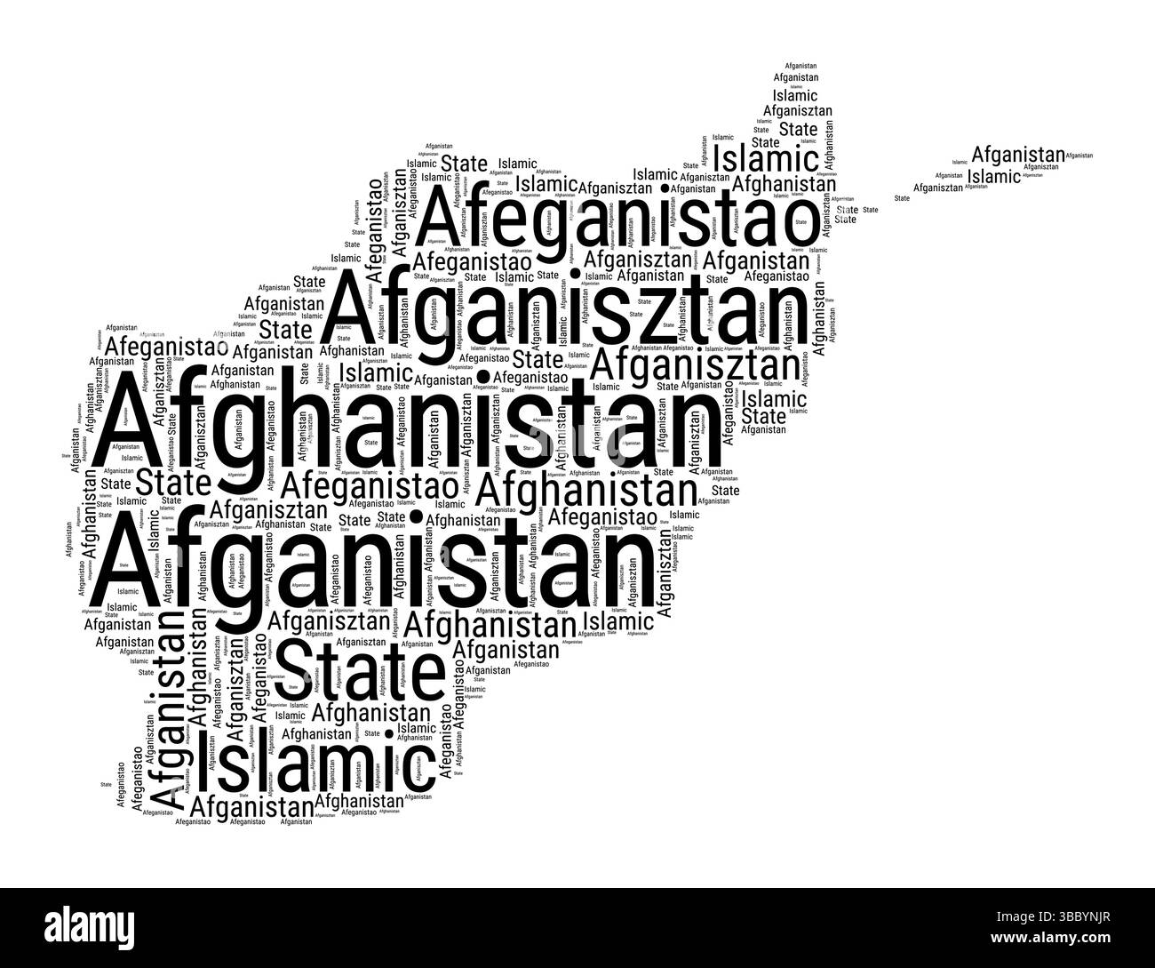 Black and white word cloud in Afghanistan shape. Simple typography ...