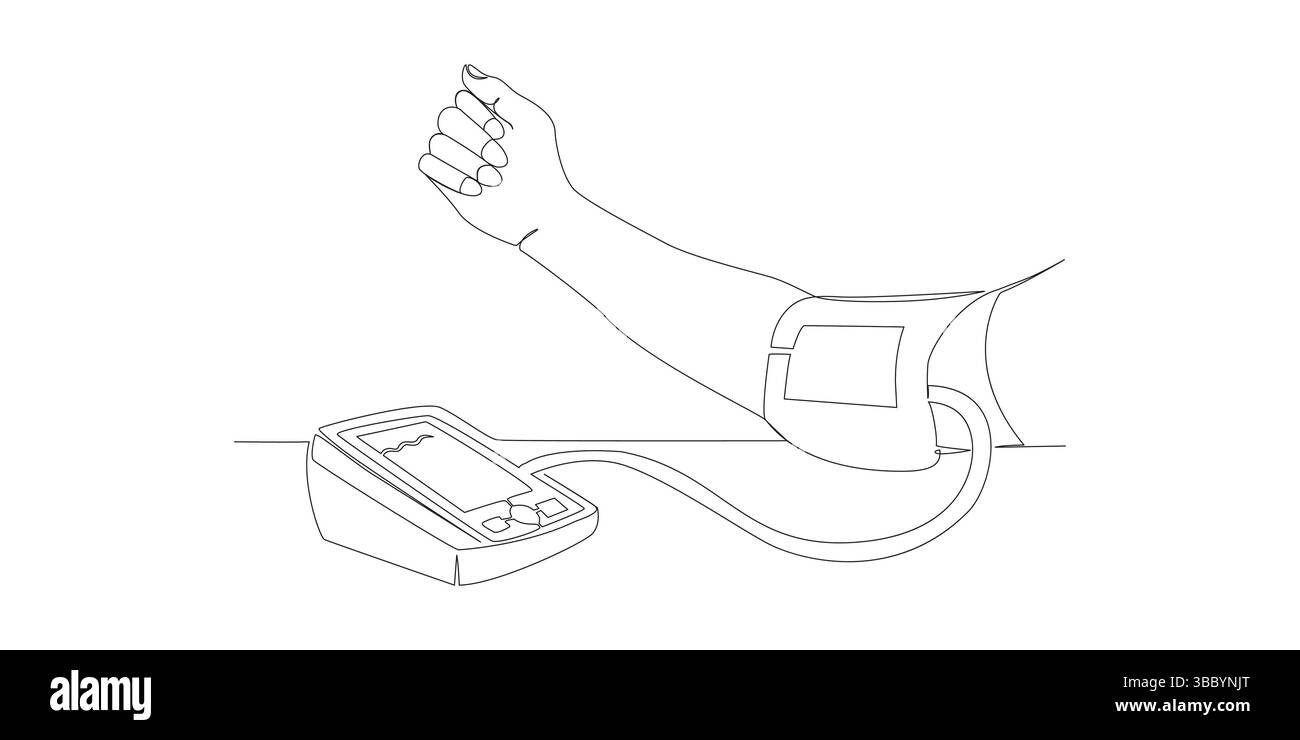 Continuous line drawing Human hand using tonometer to measure check ...