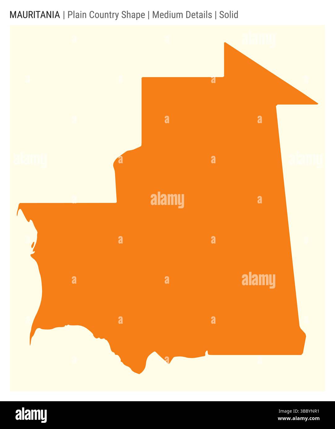 Mauritania plain country map. Medium details. Solid style. Shape of ...