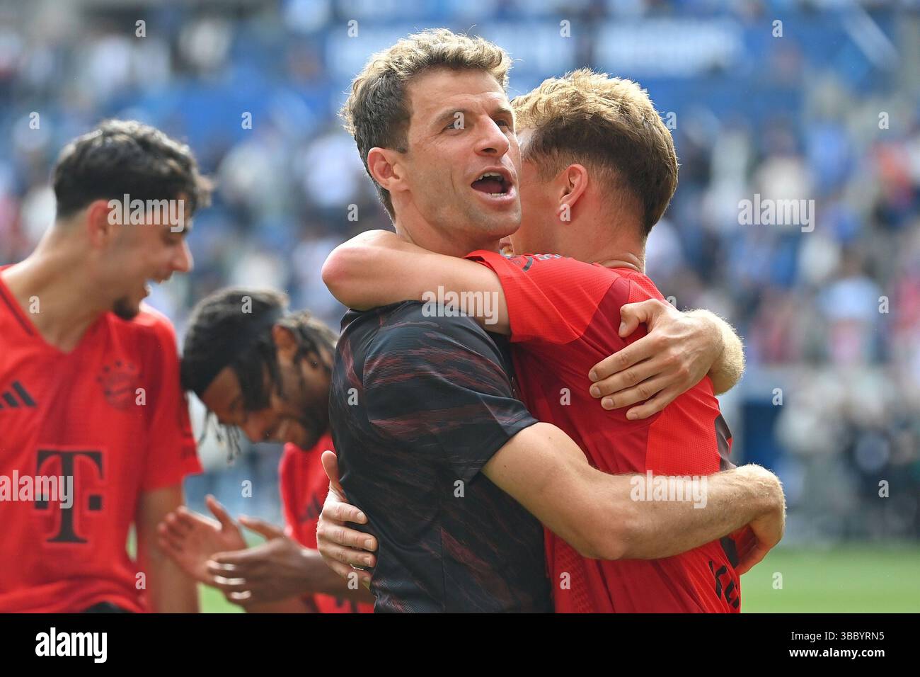 Sinsheim, Deutschland. 17th May, 2025. Thomas MUELLER (M?LLER, FC Bayern Munich) dances with ...