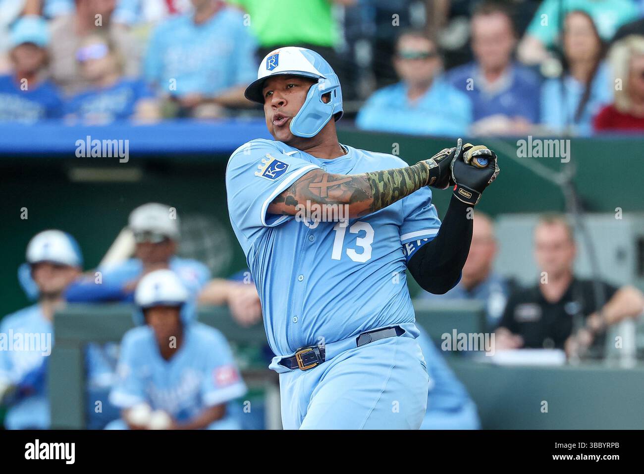 May 16, 2025: Kansas City Royals catcher Salvador Perez (13) bats ...