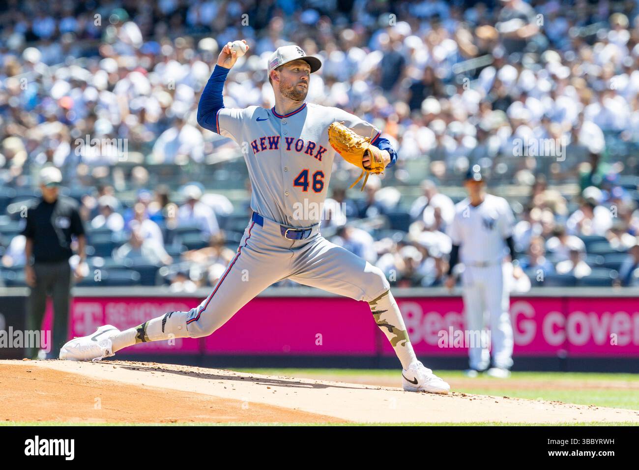 BRONX, NY - MAY 17: New York Mets pitcher Griffin Canning (46) throws a ...