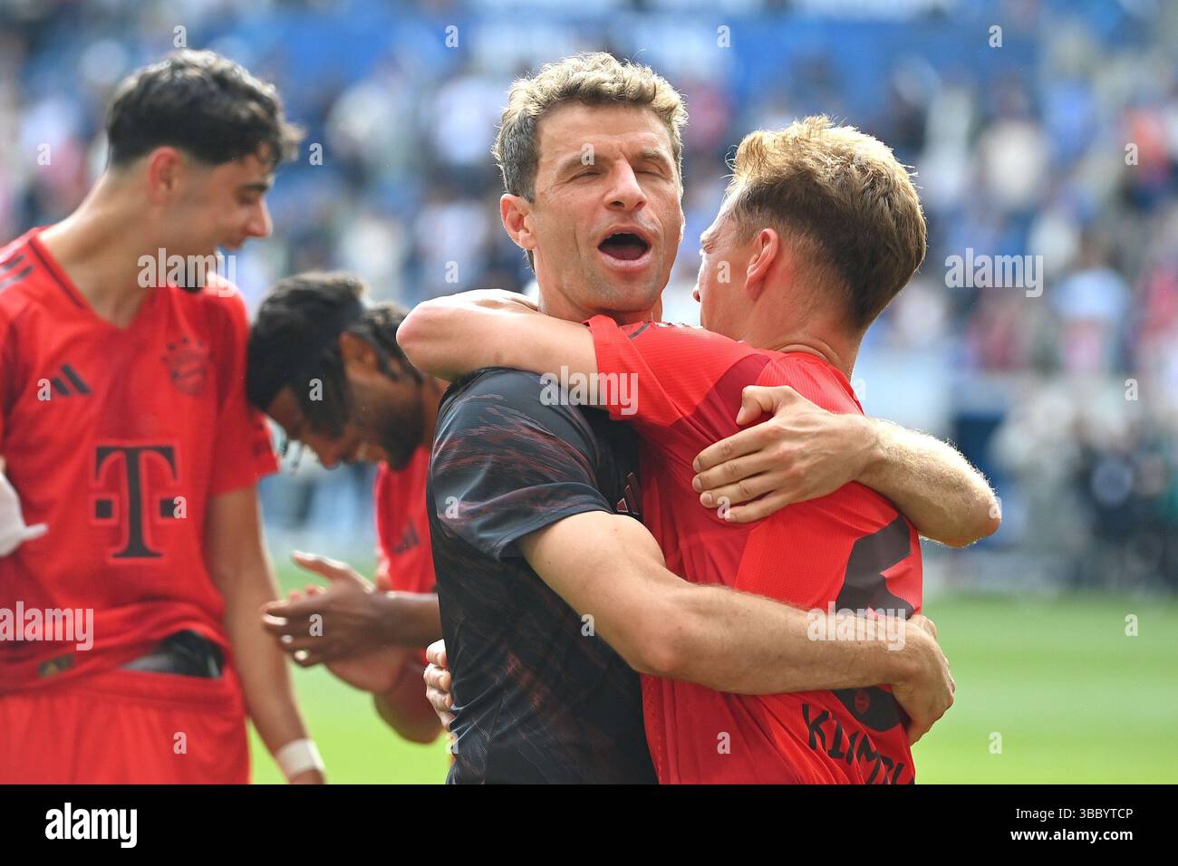 Sinsheim, Deutschland. 17th May, 2025. Thomas MUELLER (M?LLER, FC Bayern Munich) dances with ...
