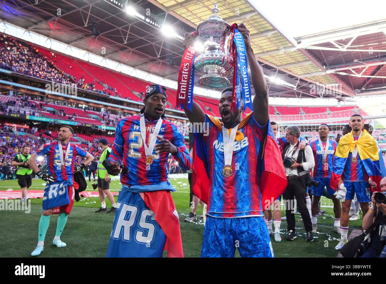 Crystal Palace's Jefferson Lerma celebrates with the trophy after the ...