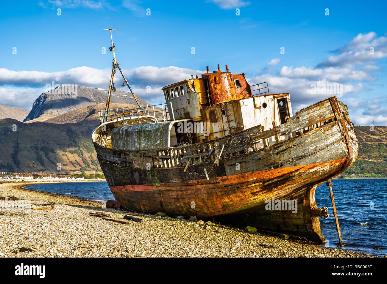 Corpach Wreck or Old Boat of Caol and Nevis Range Mountains, Caol Beach ...