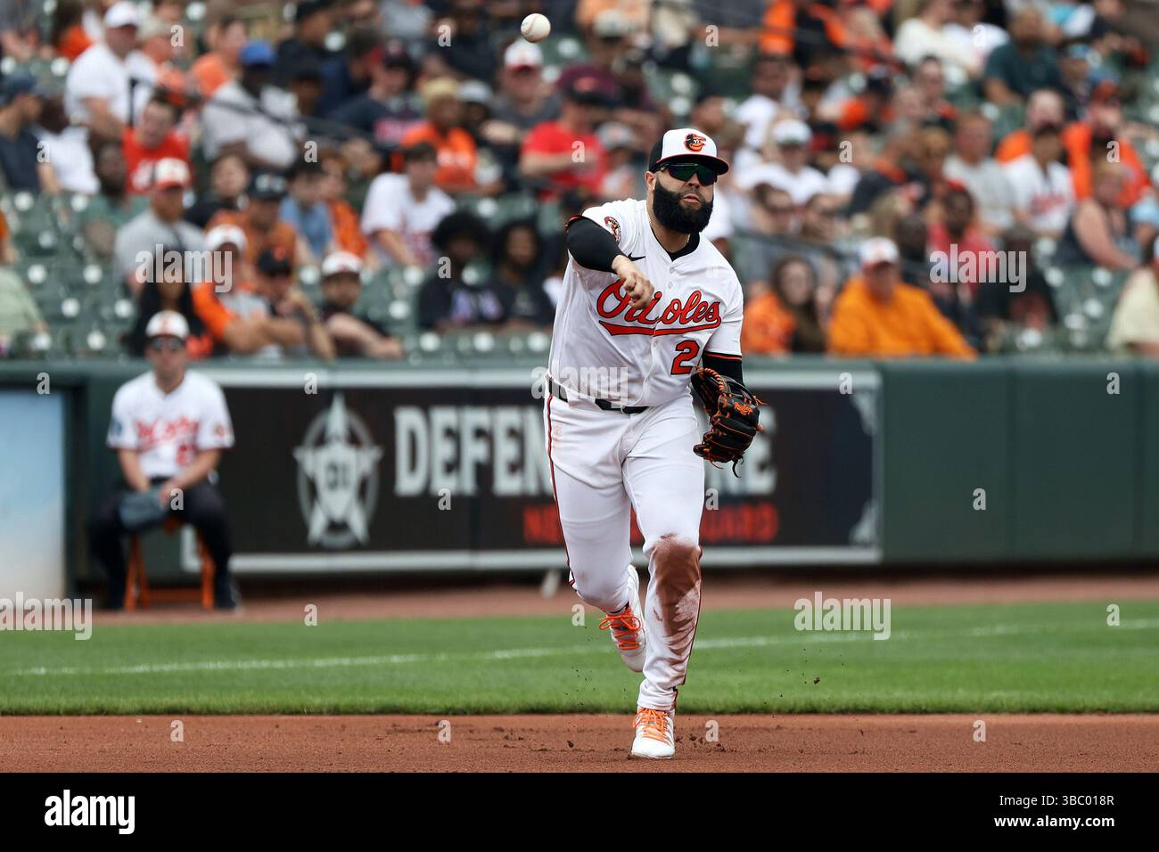 Baltimore Orioles third baseman Emmanuel Rivera throws to first for an ...