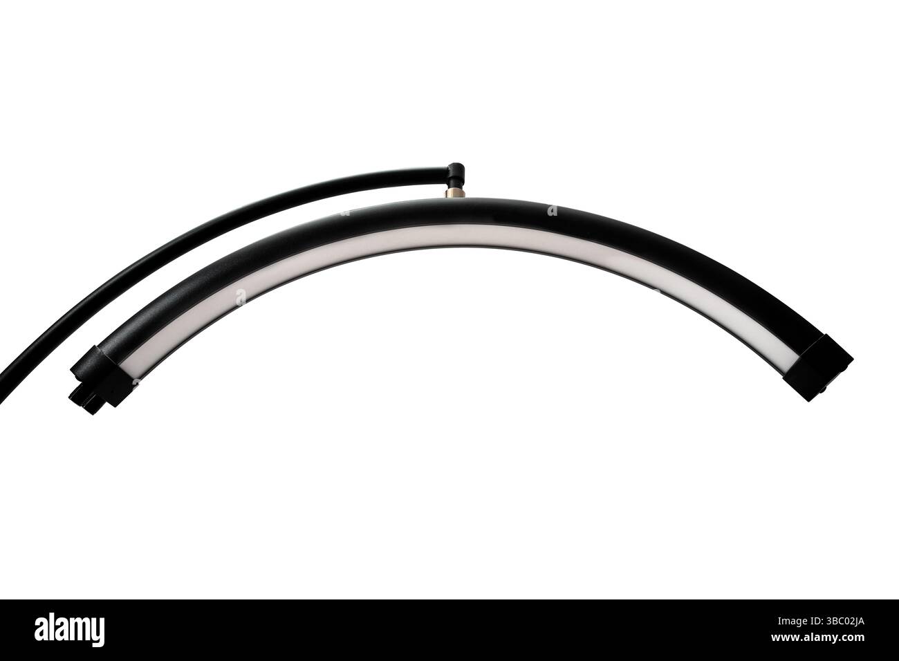 Curved LED lamp arm with modern black design, close-up on white ...