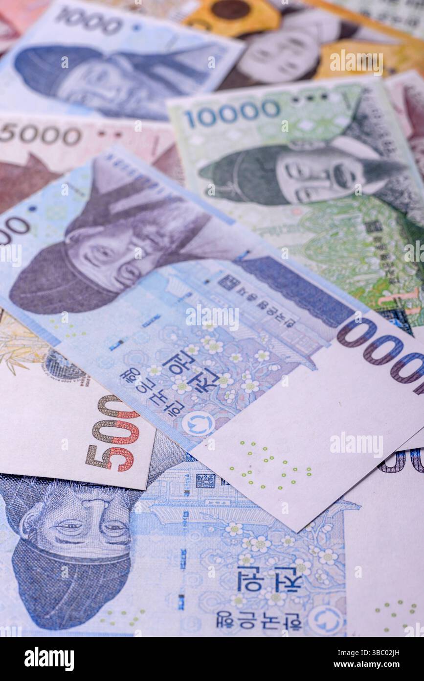 Paper money, South Korean banknotes as a financial business background ...