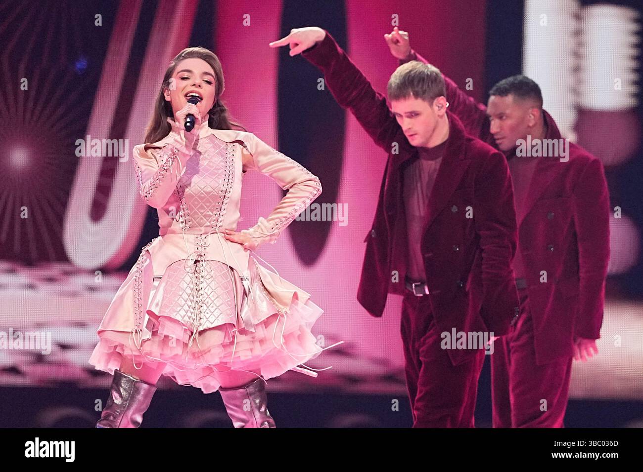 Laura Thorn from Luxembourg performs the song "La Poupee Monte Le Son" during the Grand Final of ...