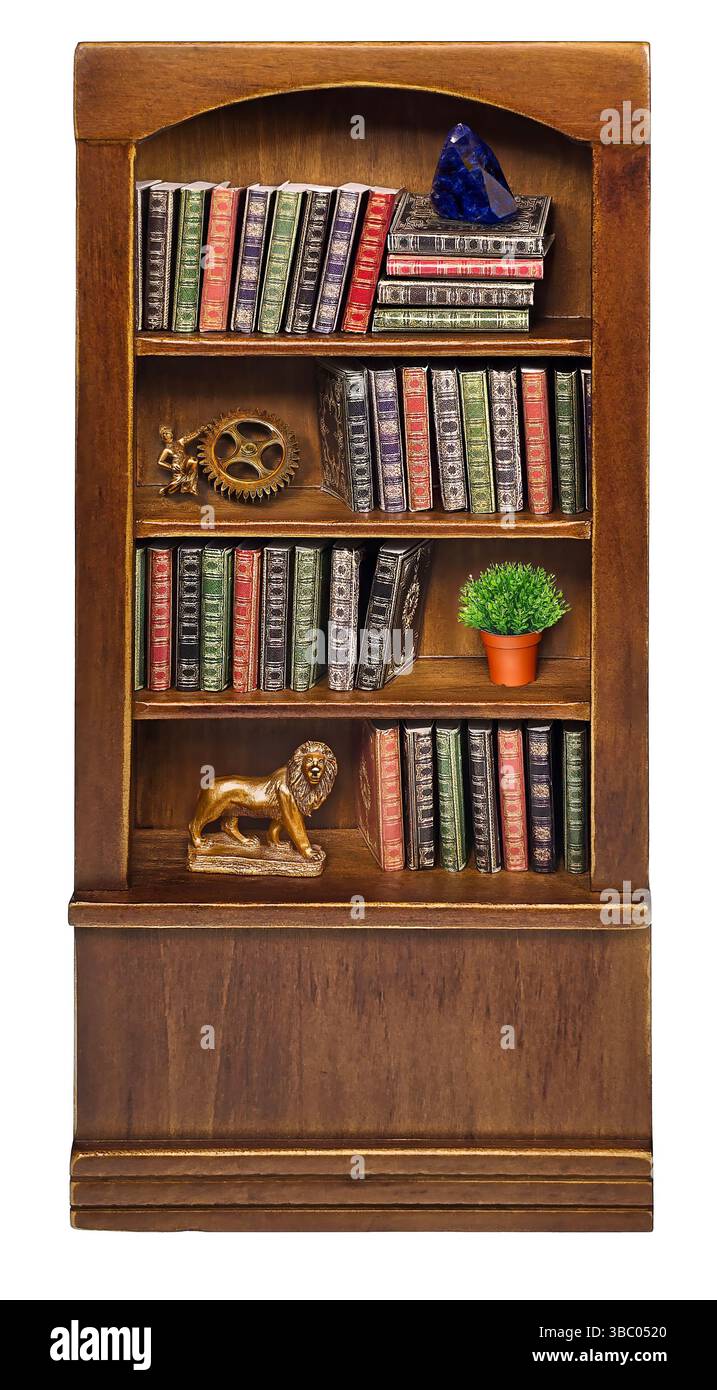 Wooden rounded top bookcase full of a variety of books Stock Photo - Alamy