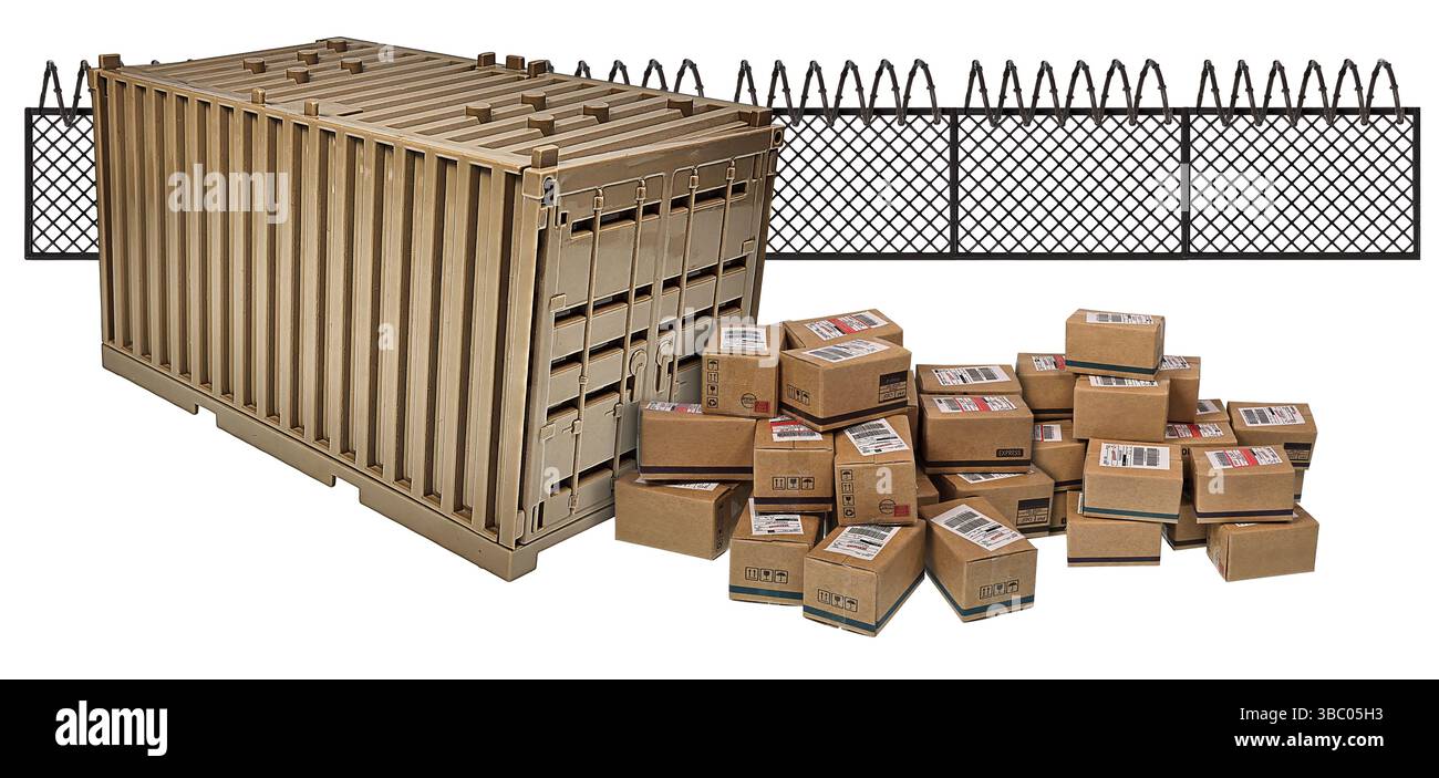 A brown shipping container for transporting objects angled view with ...