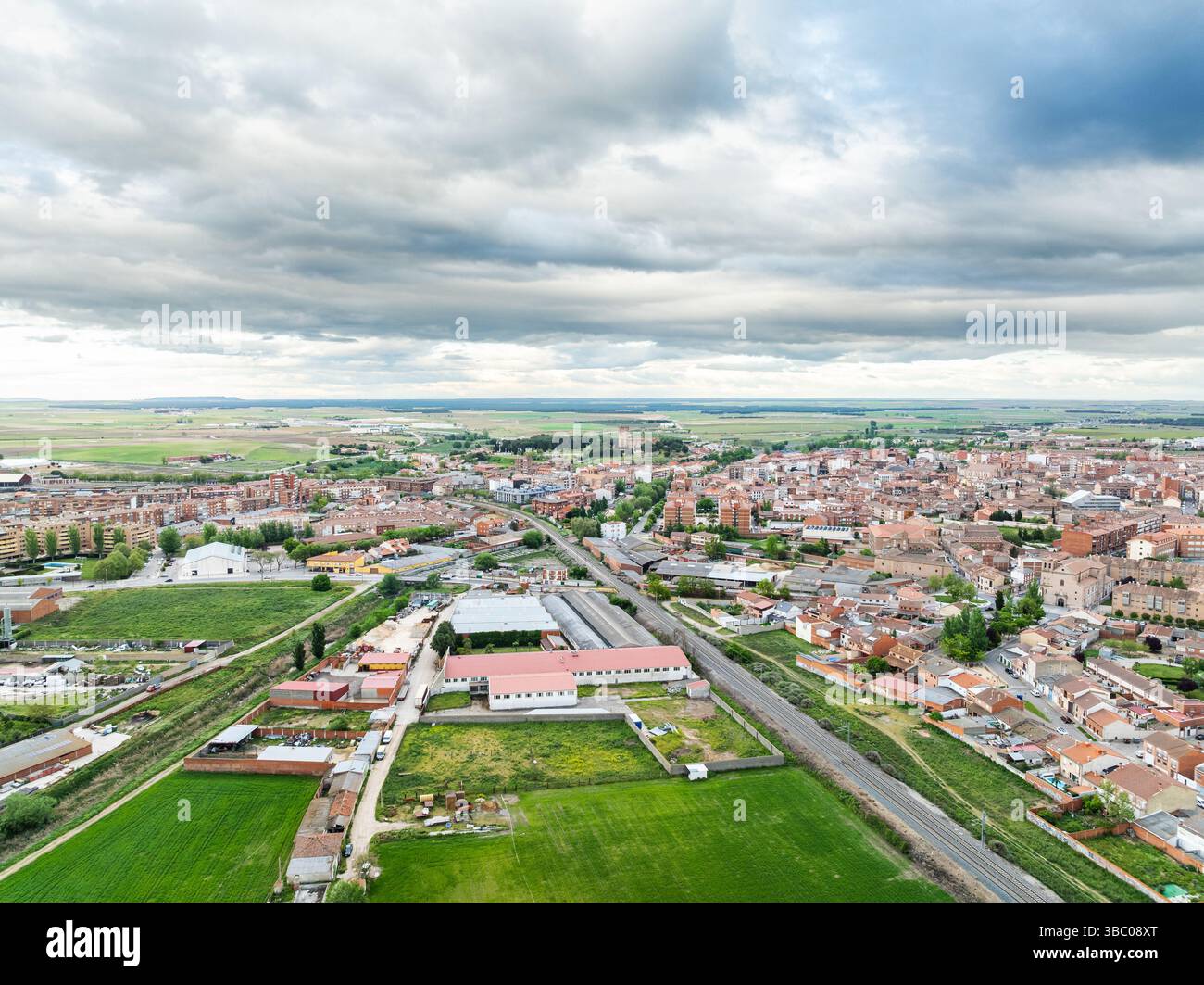 Aerial view of the Spanish town of Medina del Campo in Valladolid, with ...