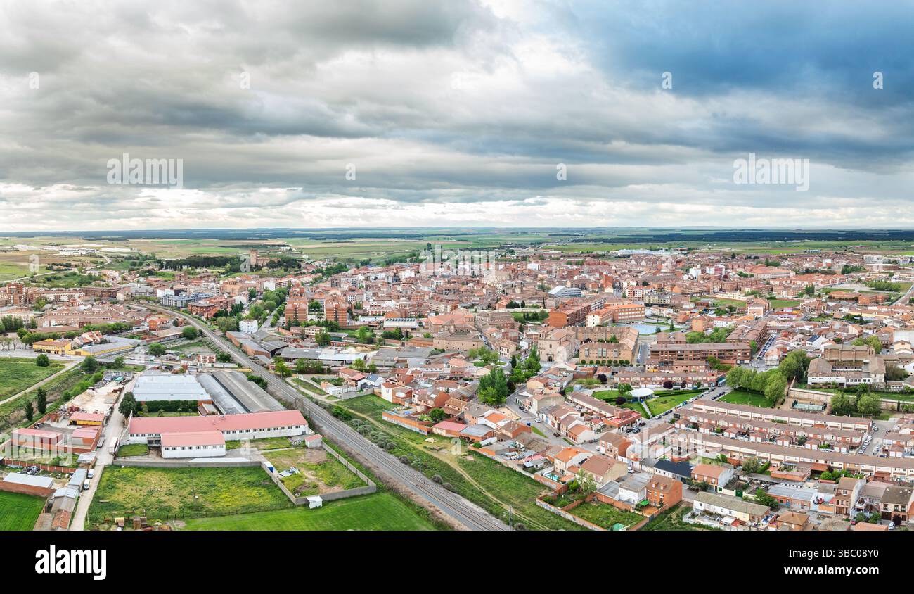 Aerial view of the Spanish town of Medina del Campo in Valladolid, with ...