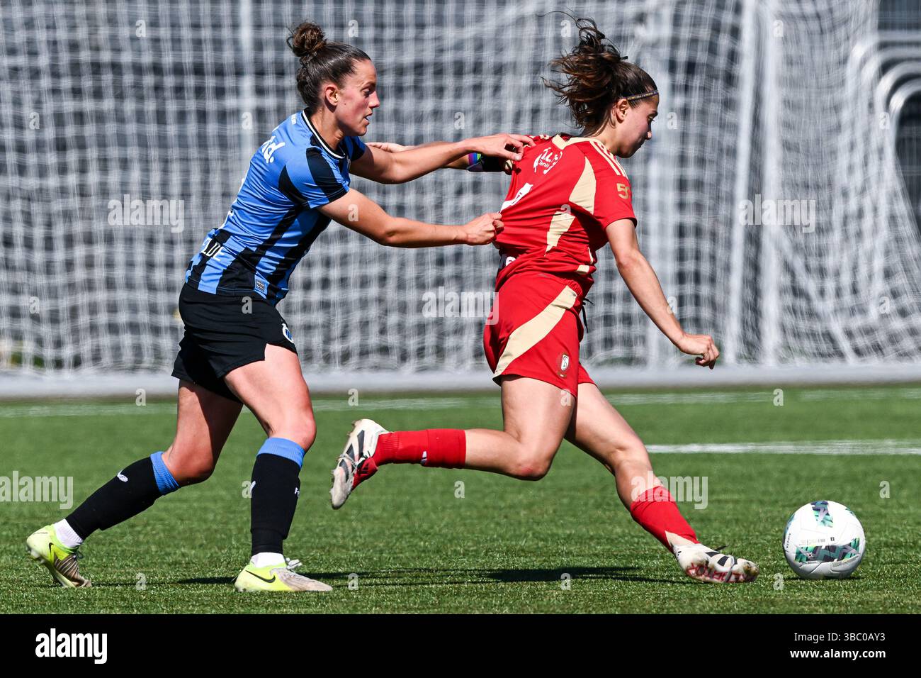 Aalter, Belgium. 17th May, 2025. Chloe Vande Velde (8) of Club YLA and Laura Miller (6) of ...