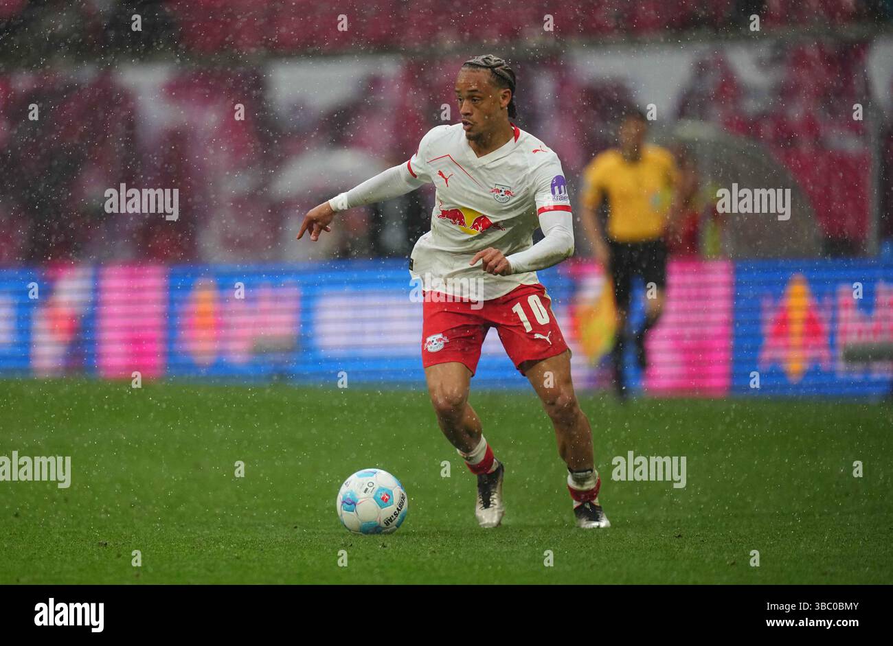 Red Bull Arena, Leipzig, Germany. 17th May, 2025. Xavi Simons of RB Leipzig controls the ball ...