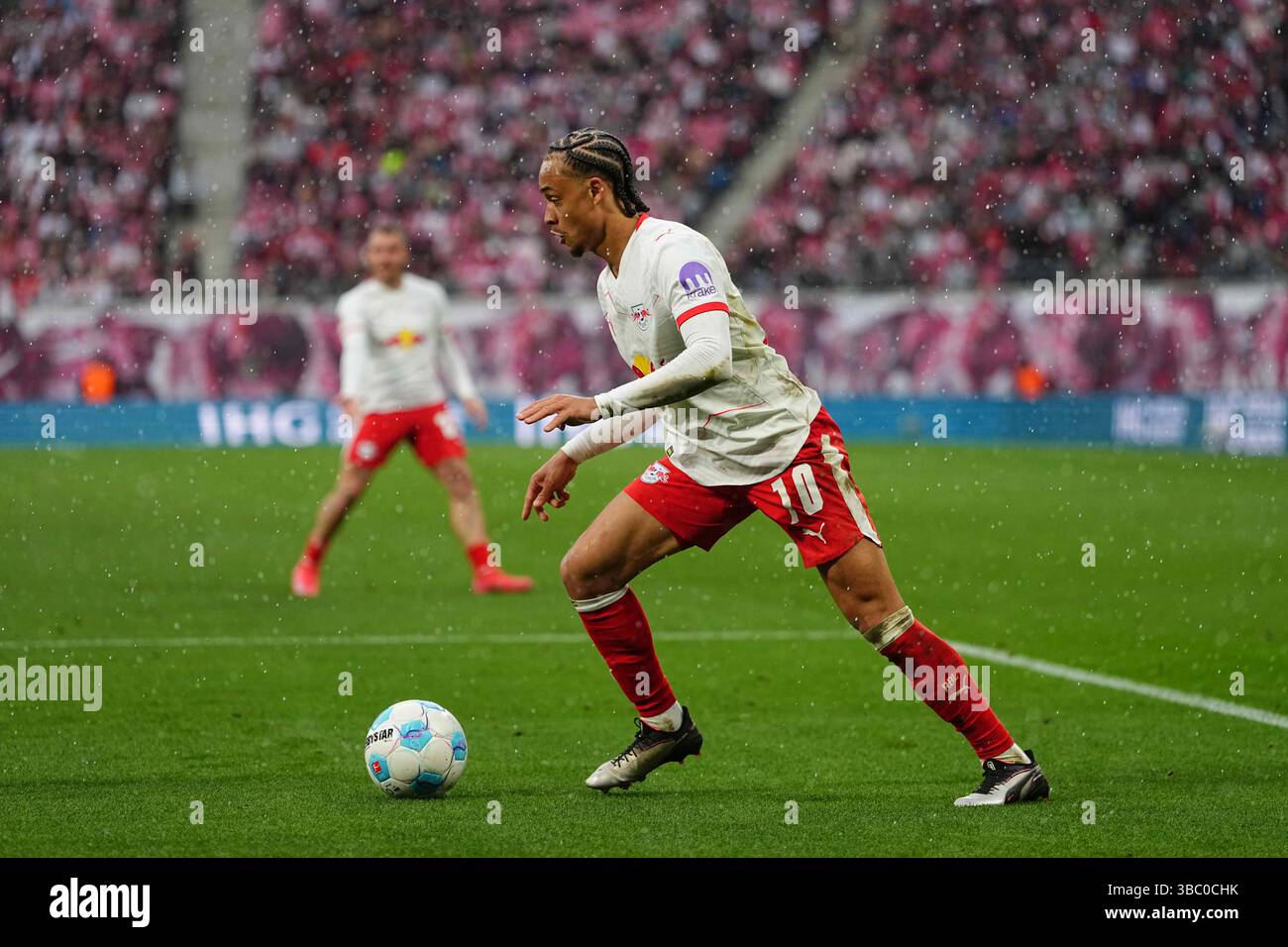 Red Bull Arena, Leipzig, Germany. 17th May, 2025. Xavi Simons of RB Leipzig controls the ball ...
