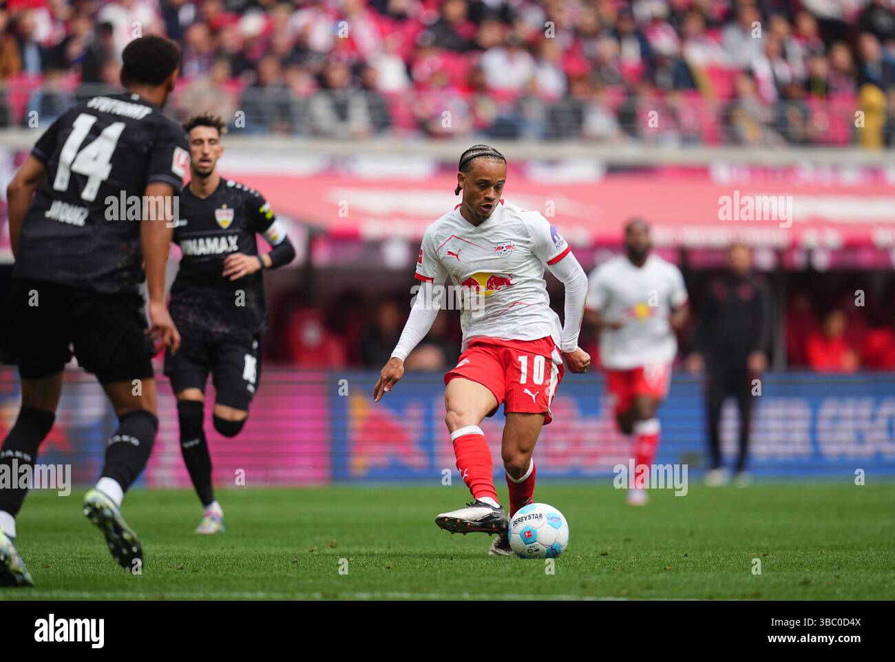 Red Bull Arena, Leipzig, Germany. 17th May, 2025. Xavi Simons of RB Leipzig controls the ball ...