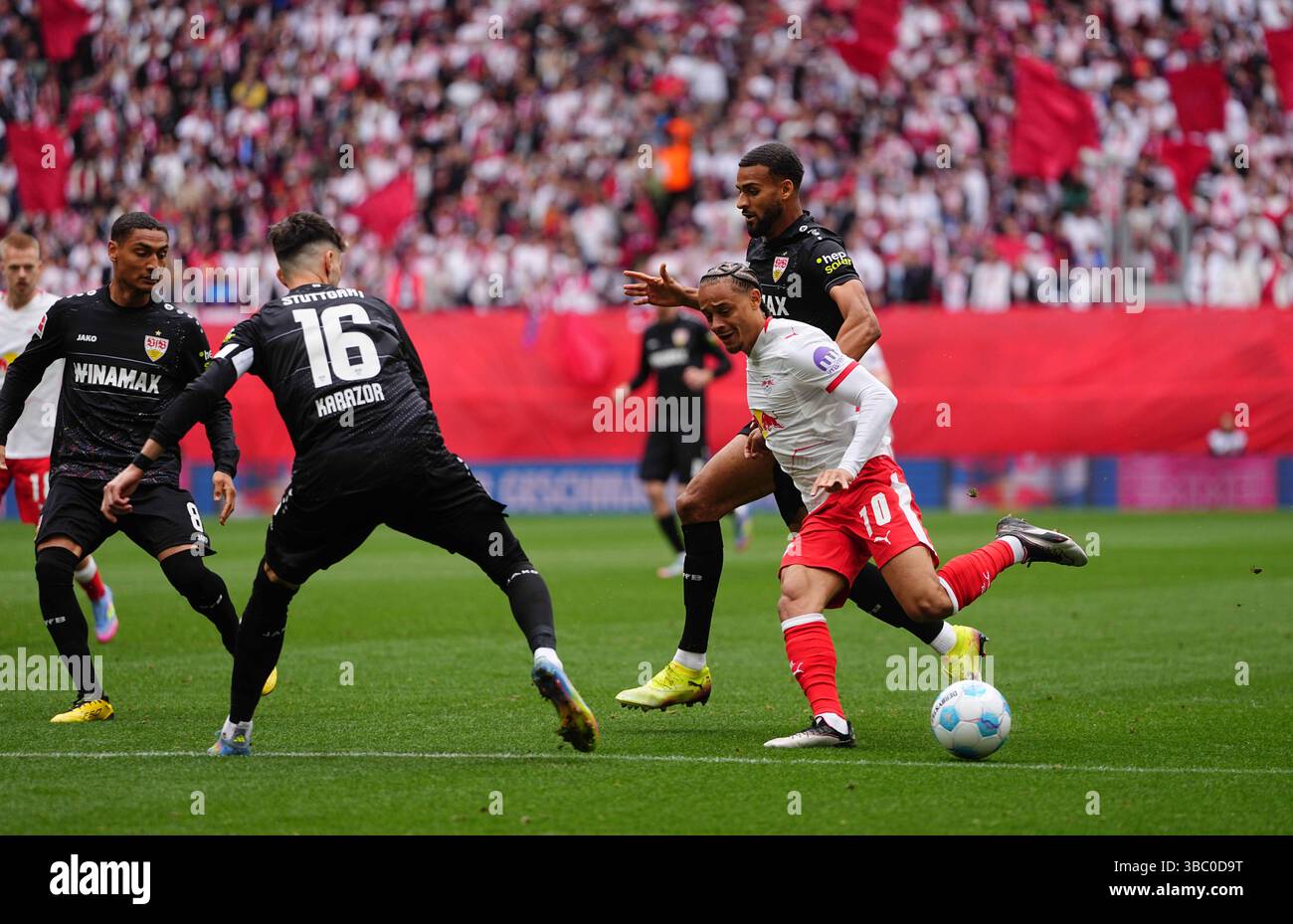 Red Bull Arena, Leipzig, Germany. 17th May, 2025. Xavi Simons of RB Leipzig controls the ball ...