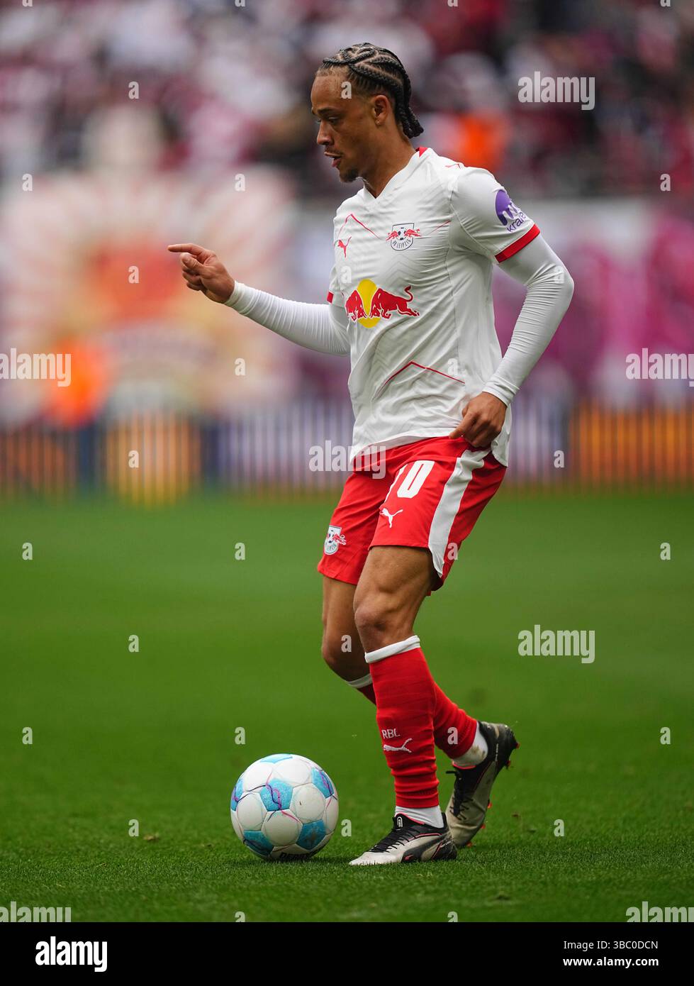 Red Bull Arena, Leipzig, Germany. 17th May, 2025. Xavi Simons of RB Leipzig controls the ball ...