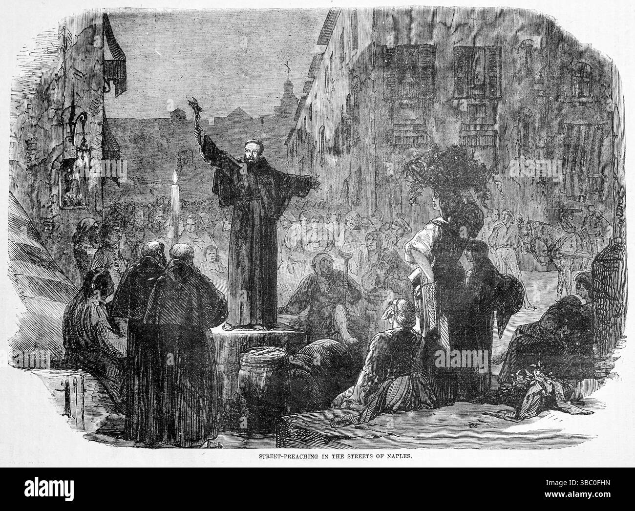 Street preaching in the streets of Naples, Italy (1878). 19th century ...