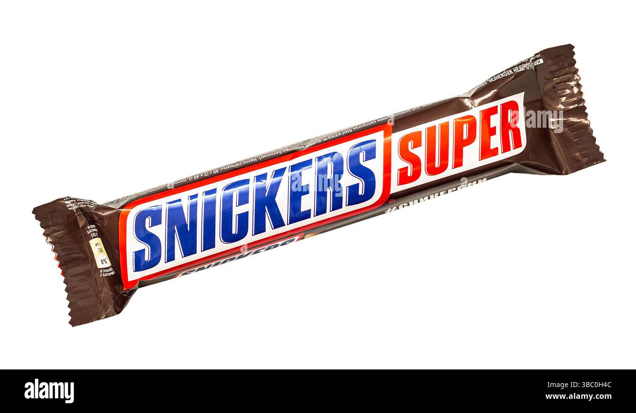 Moscow, Russia - May 17, 2025: Snickers Super (Mars inc) long chocolate ...