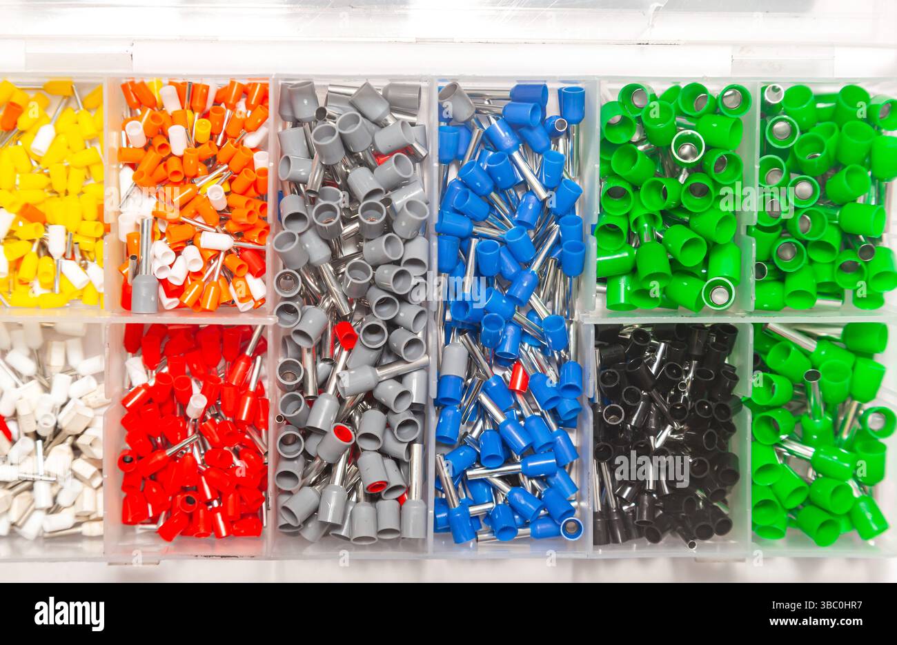 A box of new electrical wire terminals in various colors Stock Photo ...