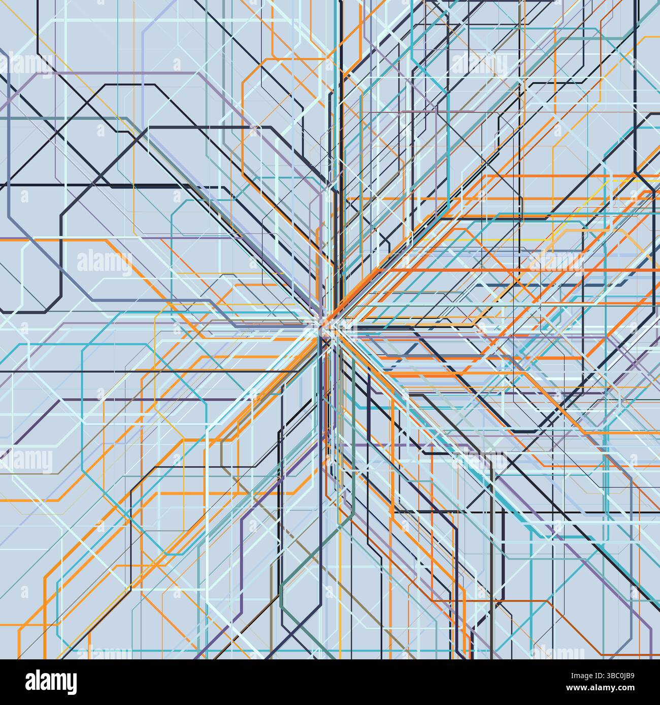 Detailed Geometric Transit Map Illustration – Color-Coded Route Network ...