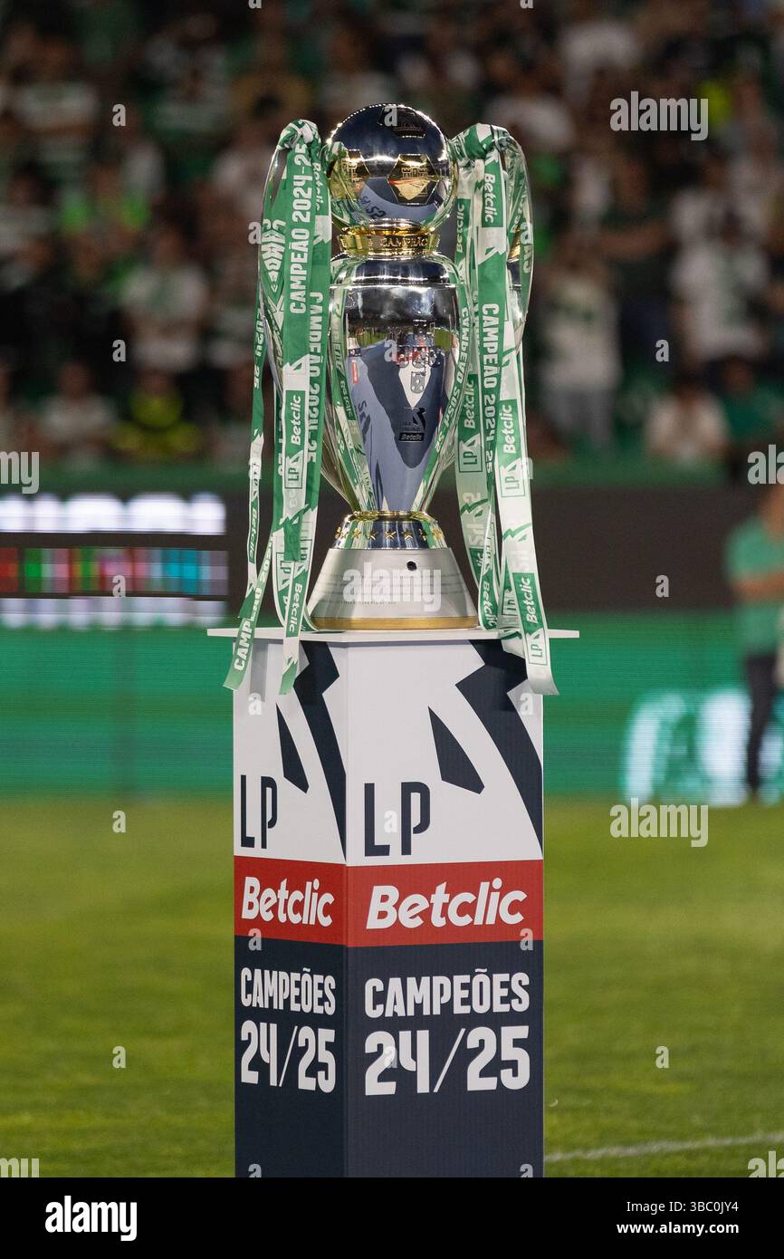 May 17, 2025. Lisbon, Portugal. The trophy of Liga Portugal Betclic ...