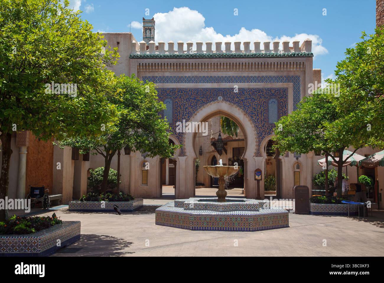 A Beautiful fountain and arabic gate with wall ceramic tiles in Morocco ...