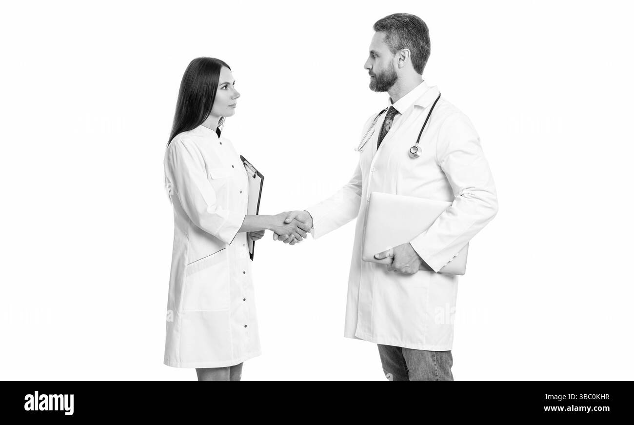 two doctor shaking hands isolated on white. Handshake, agreement on ...