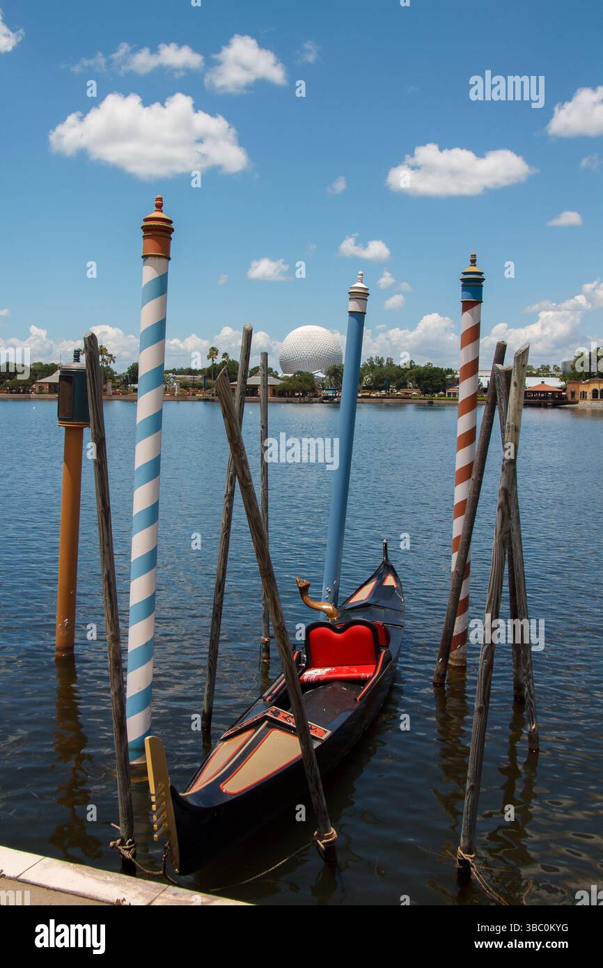 The Gondola typical boat at the Italy pavillon, World Showcase lake and ...