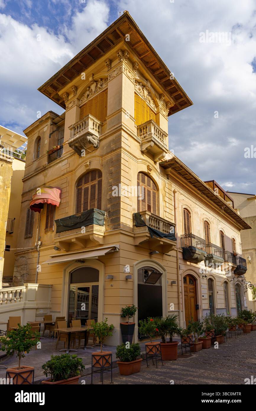 beautiful and typical sicilian building with tower at garibaldi square ...