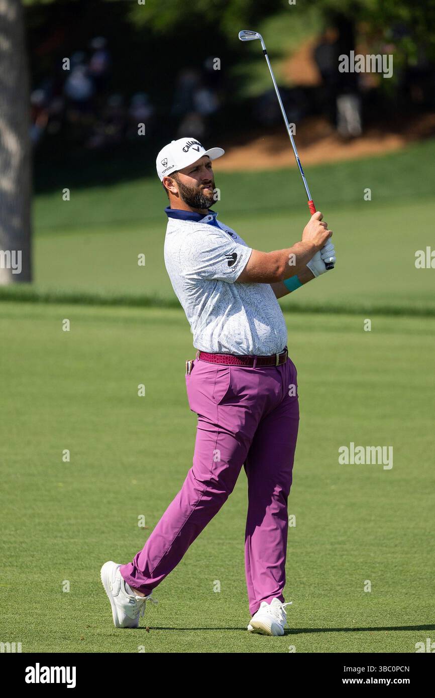 Captain Jon Rahm of Legion XIII hits his shot from the 16th fairway ...
