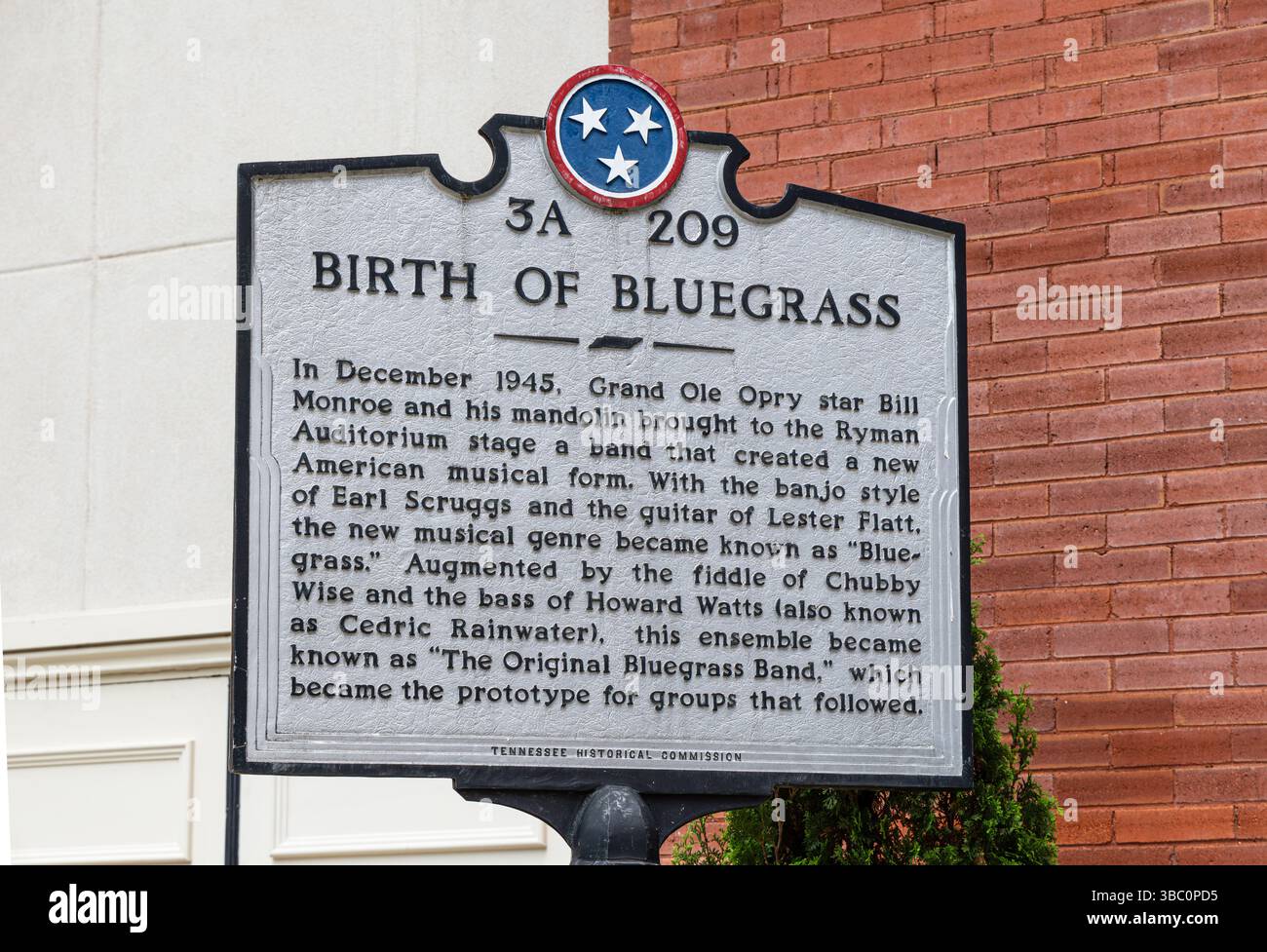 The "Birth of Bluegrass" marker at the Ryman Auditorium in Nashville ...