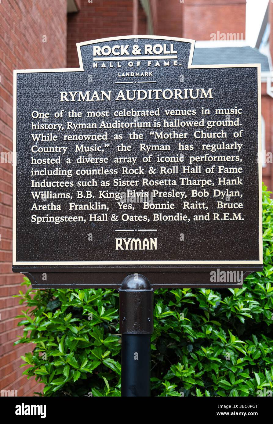 Ryman Auditorium Rock and Roll Hall of Fame Marker outside the Ryman ...