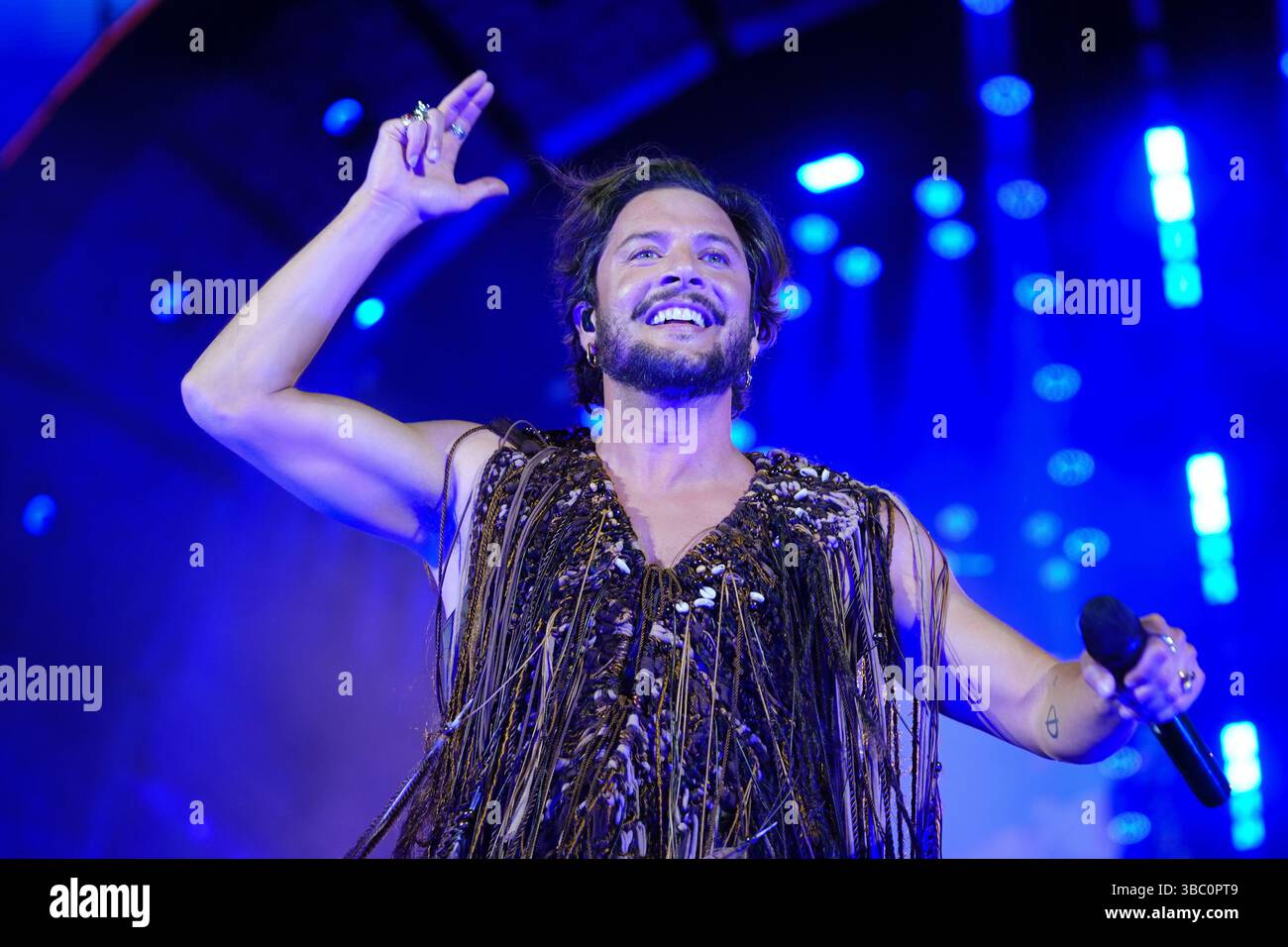 The singer, Manuel Carrasco during his concert at La Cartuja stadium ...