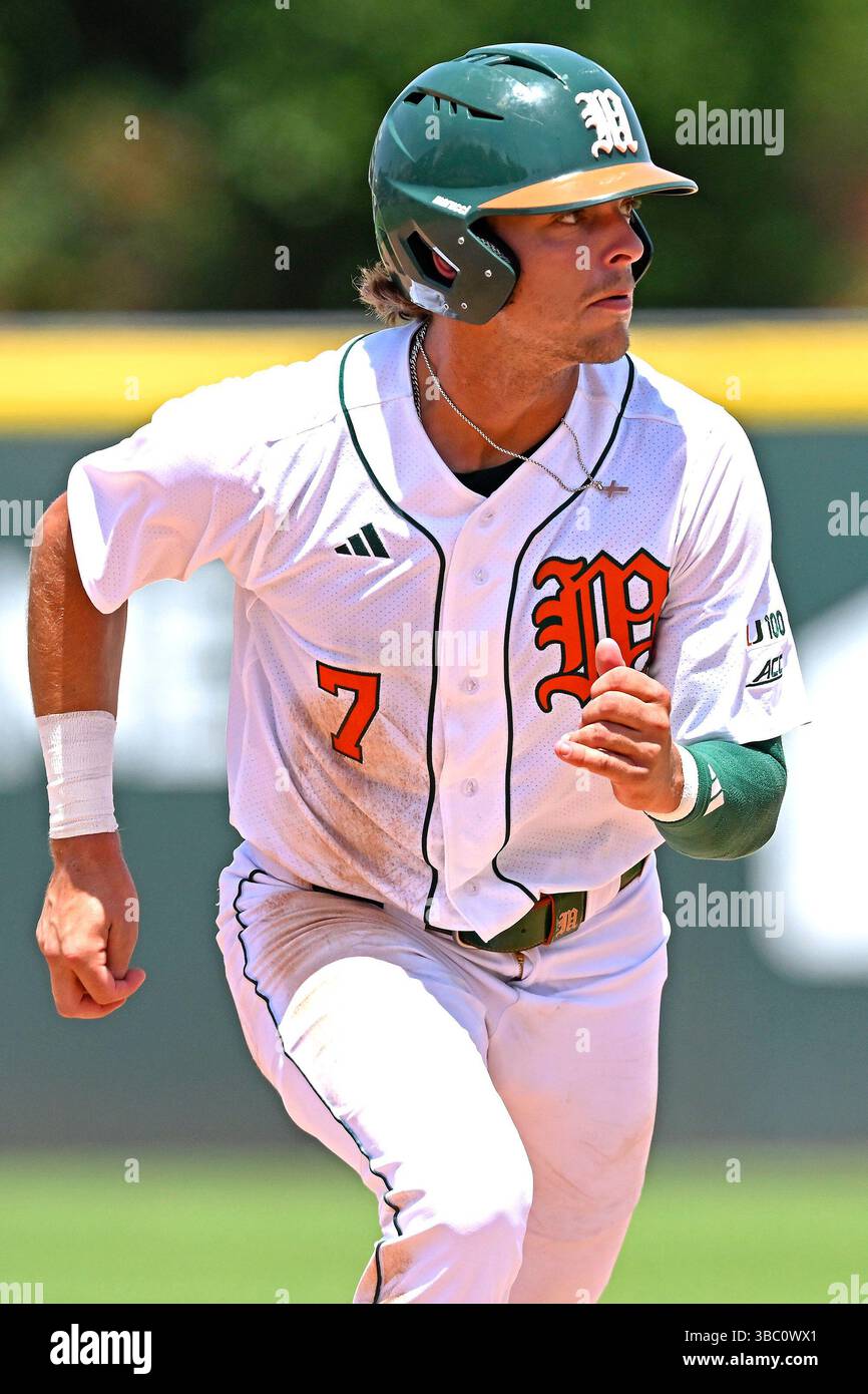 CORAL GABLES, FL - MAY 17: Miami outfielder Max Galvin (7) runs to ...