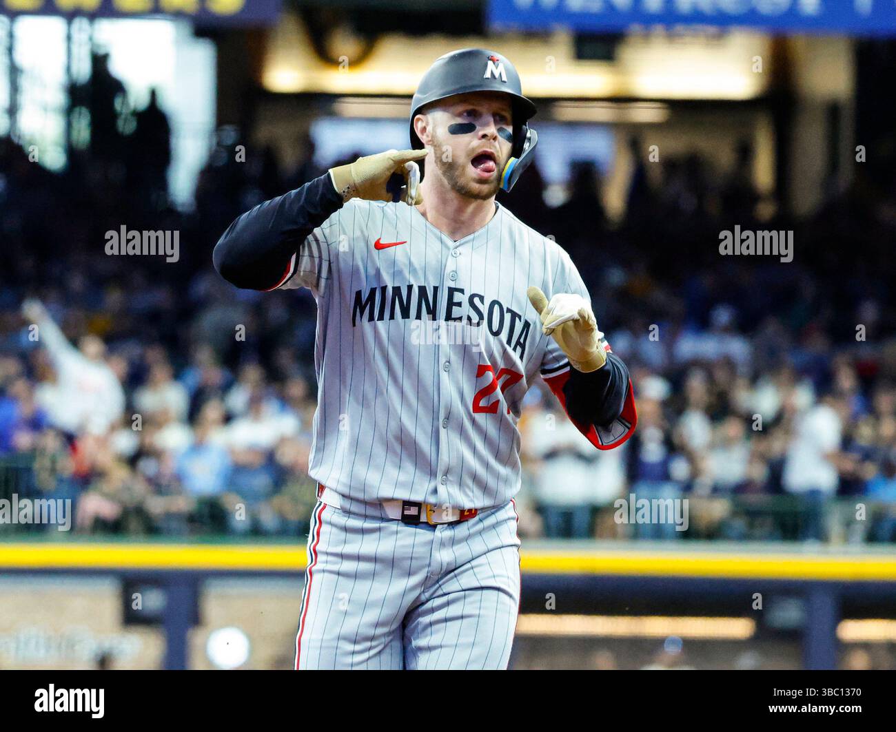 Minnesota Twins' Ryan Jeffers reacts after his home run against the ...