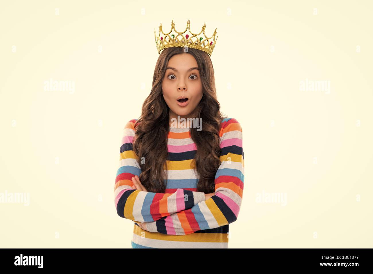 Portrait of ambitious teenage girl with crown, feeling princess ...