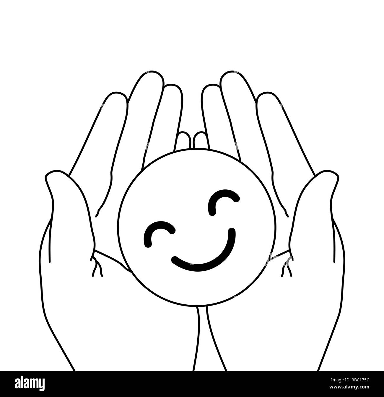 Caring Hands Holding a Smiling Face: Minimalist Illustration of ...