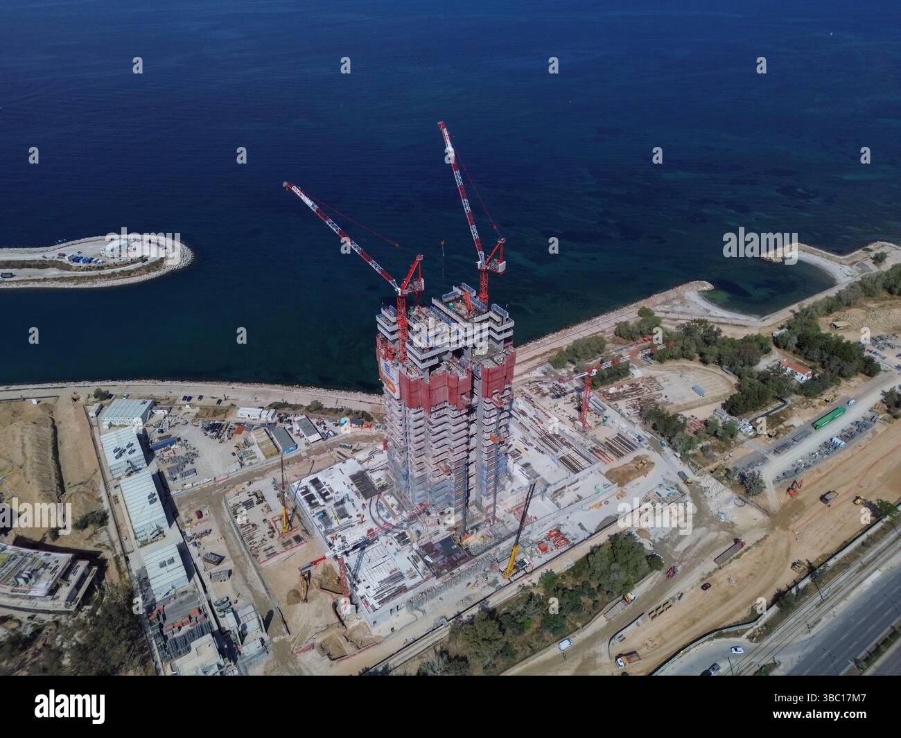 Athens, Greece, 15 May 2025. In an aerial view, construction of the ...