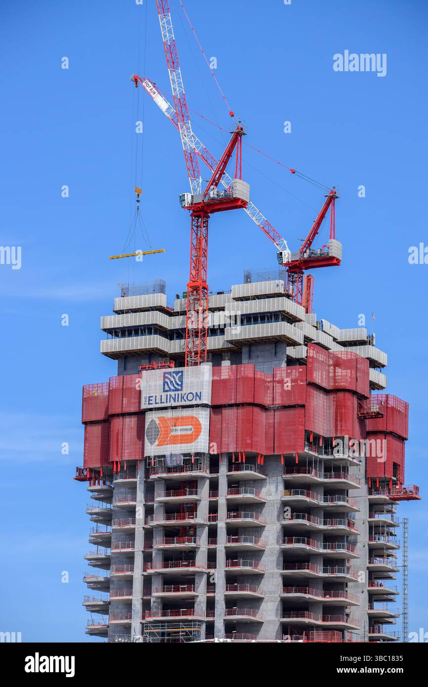 Athens, Greece, 15 May 2025. Construction of the tallest residential seaside skyscraper in the ...