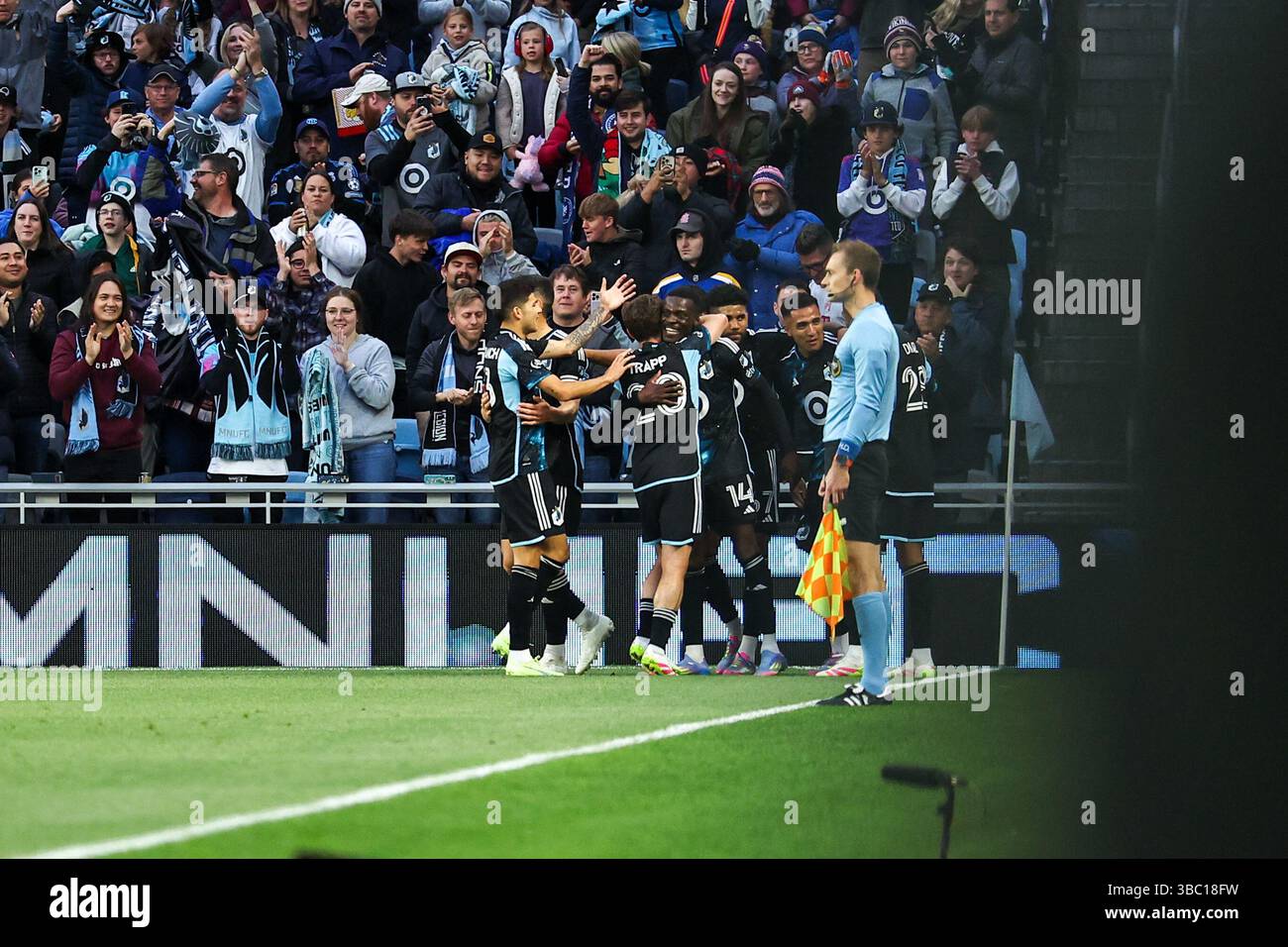 May 17th, 2025: Minnesota United forward Tani Oluwaseyi (14) celebrates ...